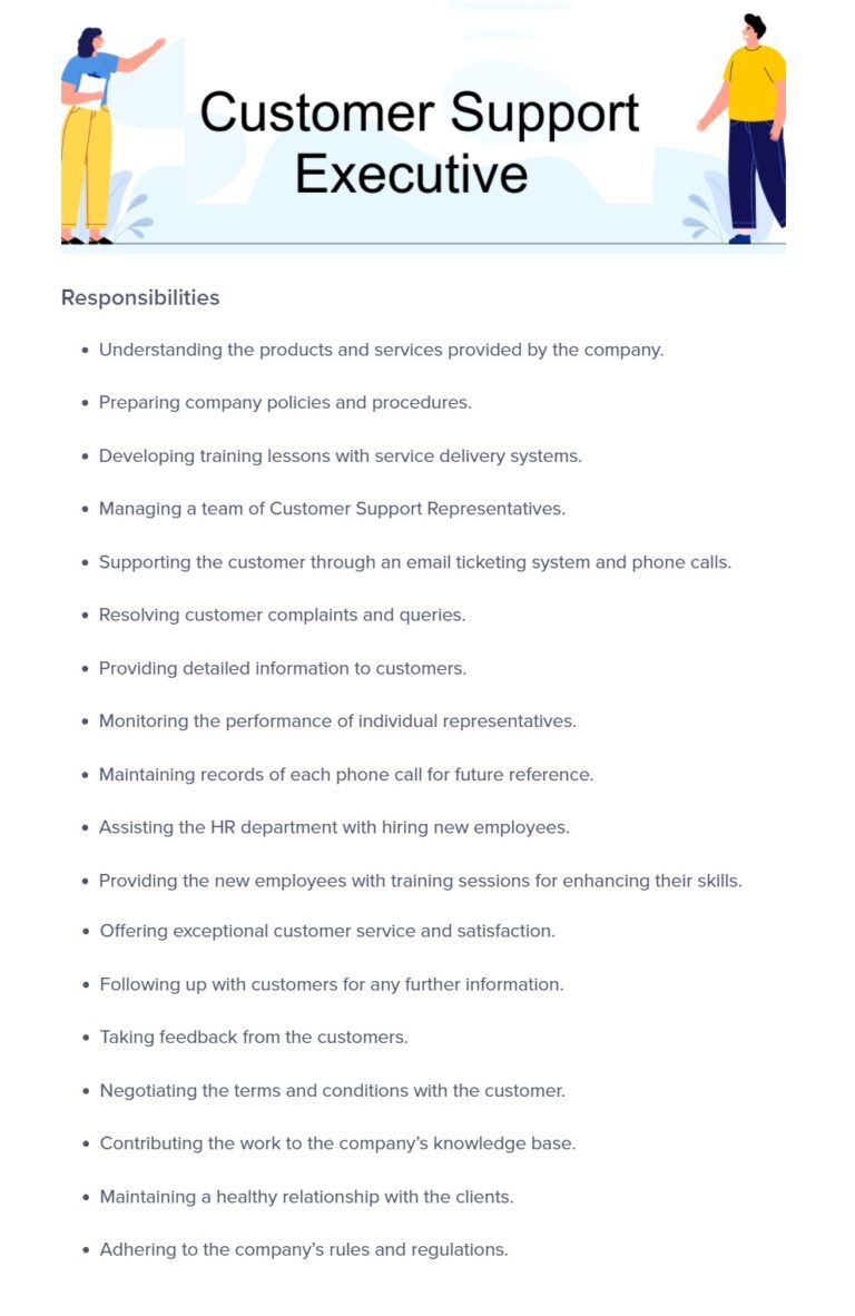 Customer-Services-Executive-Job-Description-Format | Free Word ...